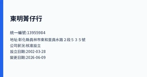 東明菁仔行的照片-統編 13955984(彰化縣) 公司登記資料與營業項目詳細圖表
