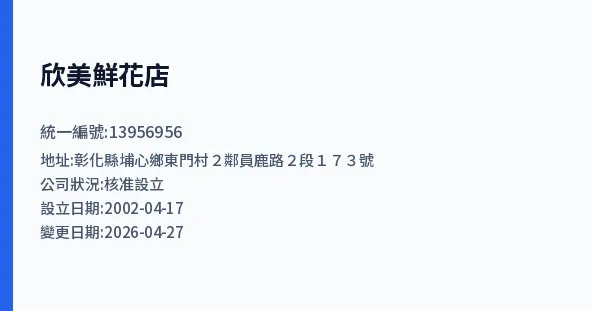 欣美鮮花店的照片-統編 13956956(彰化縣) 公司登記資料與營業項目詳細圖表