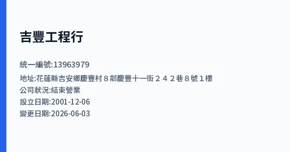 吉豐工程行的照片-統編 13963979(花蓮縣) 公司登記資料與營業項目詳細圖表
