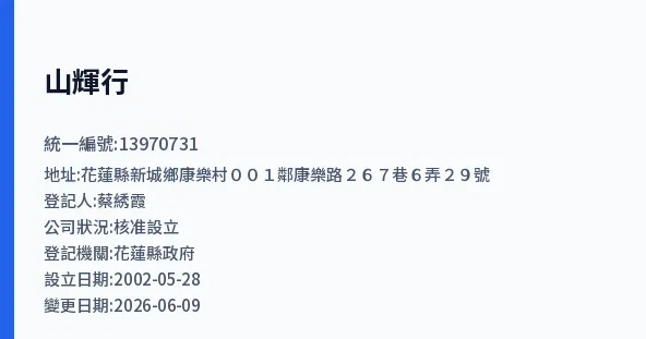 山輝行的照片-統編 13970731(花蓮縣) 公司登記資料與營業項目詳細圖表