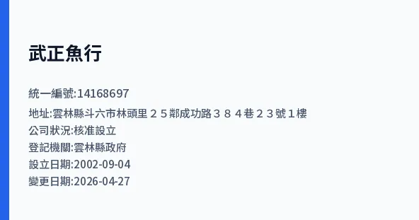 武正魚行的照片-統編 14168697(雲林縣) 公司登記資料與營業項目詳細圖表