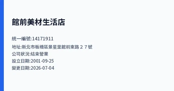 館前美材生活店的照片-統編 14171911(新北市) 公司登記資料與營業項目詳細圖表
