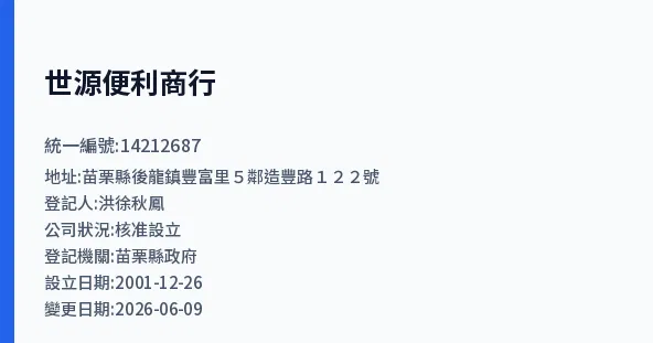 世源便利商行的照片-統編 14212687(苗栗縣) 公司登記資料與營業項目詳細圖表