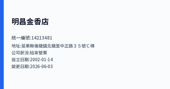 明昌金香店的照片-統編 14213481(苗栗縣) 公司登記資料與營業項目詳細圖表