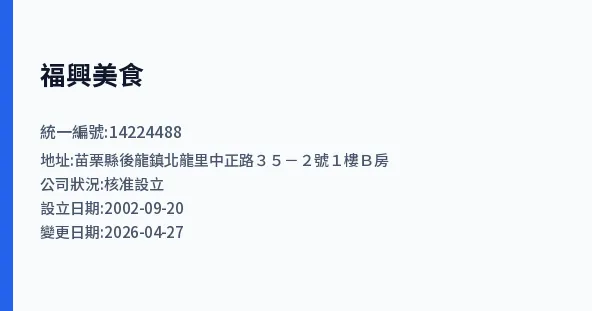 福興美食的照片-統編 14224488(苗栗縣) 公司登記資料與營業項目詳細圖表