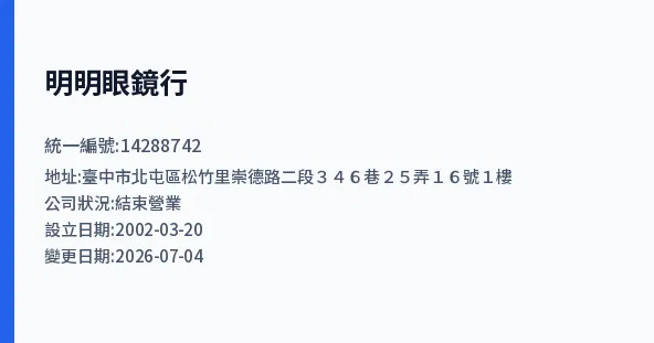 明明眼鏡行的照片-統編 14288742(臺中市) 公司登記資料與營業項目詳細圖表