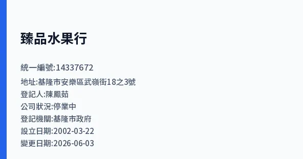 臻品水果行的照片-統編 14337672(基隆市) 公司登記資料與營業項目詳細圖表