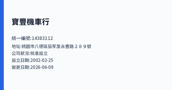 寶豐機車行的照片-統編 14383112(桃園市) 公司登記資料與營業項目詳細圖表