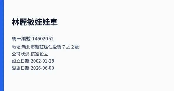 林麗敏娃娃車的照片-統編 14502052(新北市) 公司登記資料與營業項目詳細圖表