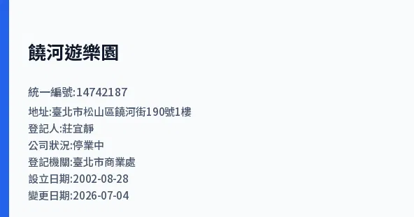 饒河遊樂園的照片-統編 14742187(臺北市) 公司登記資料與營業項目詳細圖表