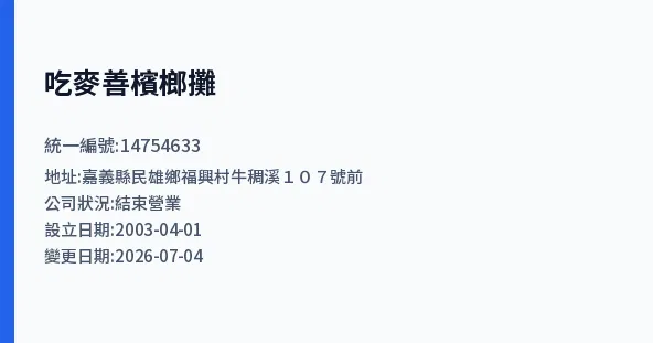 吃麥善檳榔攤的照片-統編 14754633(嘉義縣) 公司登記資料與營業項目詳細圖表