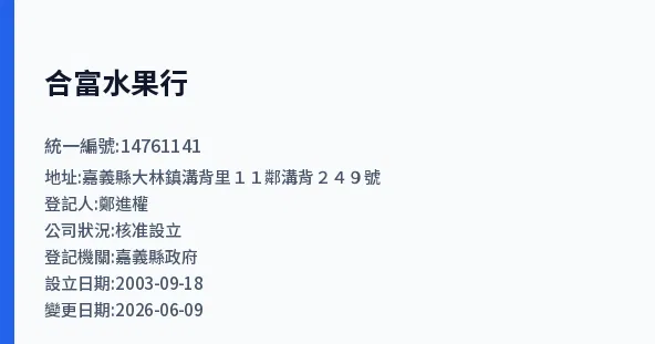 合富水果行的照片-統編 14761141(嘉義縣) 公司登記資料與營業項目詳細圖表