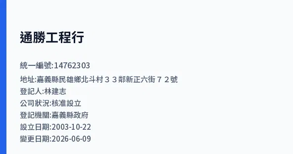通勝工程行的照片-統編 14762303(嘉義縣) 公司登記資料與營業項目詳細圖表