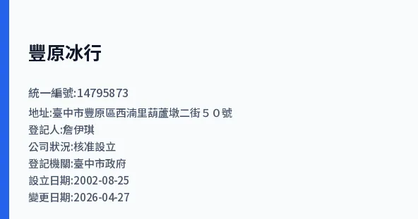 豐原冰行的照片-統編 14795873(臺中市) 公司登記資料與營業項目詳細圖表
