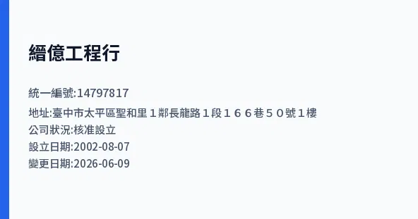 縉億工程行的照片-統編 14797817(臺中市) 公司登記資料與營業項目詳細圖表