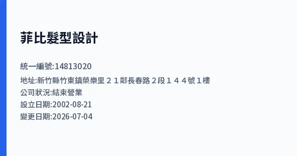 菲比髮型設計的照片-統編 14813020(新竹縣) 公司登記資料與營業項目詳細圖表