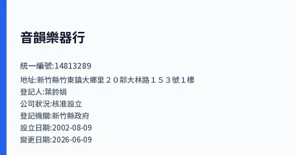 音韻樂器行的照片-統編 14813289(新竹縣) 公司登記資料與營業項目詳細圖表