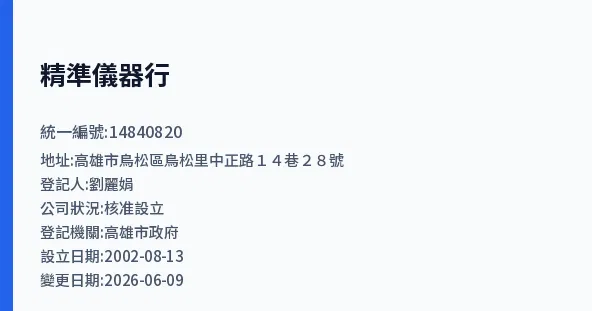 精準儀器行的照片-統編 14840820(高雄市) 公司登記資料與營業項目詳細圖表