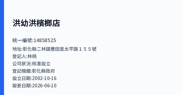 洪幼洪檳榔店的照片-統編 14858525(彰化縣) 公司登記資料與營業項目詳細圖表