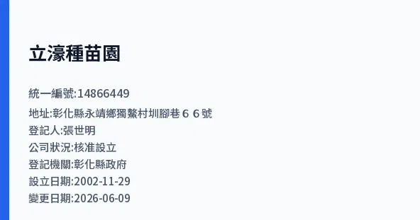 立濠種苗園的照片-統編 14866449(彰化縣) 公司登記資料與營業項目詳細圖表