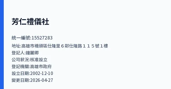 芳仁禮儀社的照片-統編 15527283(高雄市) 公司登記資料與營業項目詳細圖表