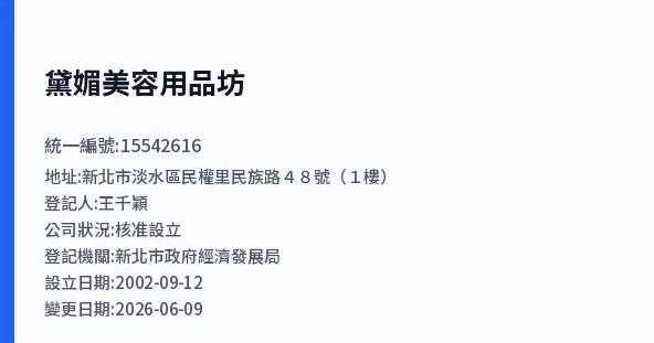 黛媚美容用品坊的照片-統編 15542616(新北市) 公司登記資料與營業項目詳細圖表