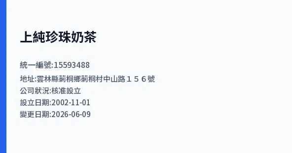 上純珍珠奶茶的照片-統編 15593488(雲林縣) 公司登記資料與營業項目詳細圖表