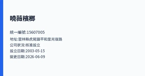 曉薇檳榔的照片-統編 15607005(雲林縣) 公司登記資料與營業項目詳細圖表