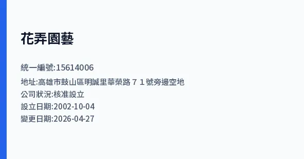 花弄園藝的照片-統編 15614006(高雄市) 公司登記資料與營業項目詳細圖表