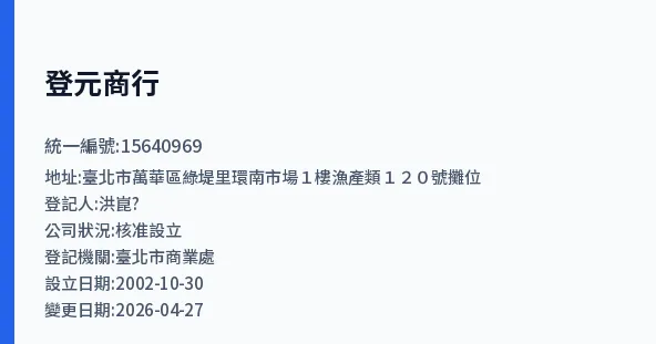 登元商行的照片-統編 15640969(臺北市) 公司登記資料與營業項目詳細圖表