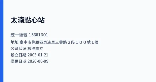 太湳點心站的照片-統編 15681601(臺中市) 公司登記資料與營業項目詳細圖表