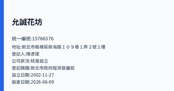 允誠花坊的照片-統編 15766376(新北市) 公司登記資料與營業項目詳細圖表