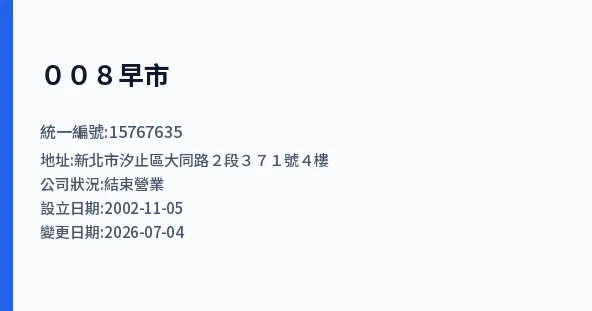 008早市的照片-統編 15767635(新北市) 公司登記資料與營業項目詳細圖表