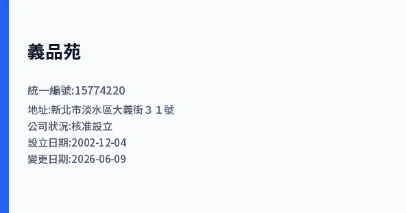 義品苑的照片-統編 15774220(新北市) 公司登記資料與營業項目詳細圖表