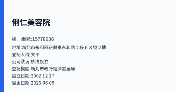 俐仁美容院的照片-統編 15778936(新北市) 公司登記資料與營業項目詳細圖表