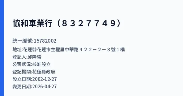 協和車業行(8327749)的照片-統編 15782002(花蓮縣) 公司登記資料與營業項目詳細圖表