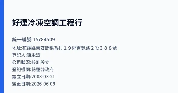 好運冷凍空調工程行的照片-統編 15784509(花蓮縣) 公司登記資料與營業項目詳細圖表
