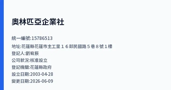 奧林匹亞企業社的照片-統編 15786513(花蓮縣) 公司登記資料與營業項目詳細圖表