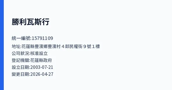 勝利瓦斯行的照片-統編 15791109(花蓮縣) 公司登記資料與營業項目詳細圖表