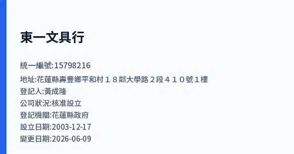 東一文具行的照片-統編 15798216(花蓮縣) 公司登記資料與營業項目詳細圖表