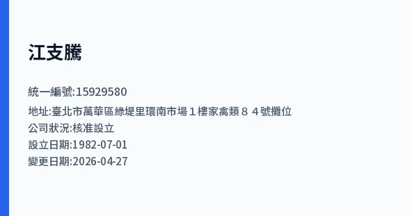 江支騰的照片-統編 15929580(臺北市) 公司登記資料與營業項目詳細圖表