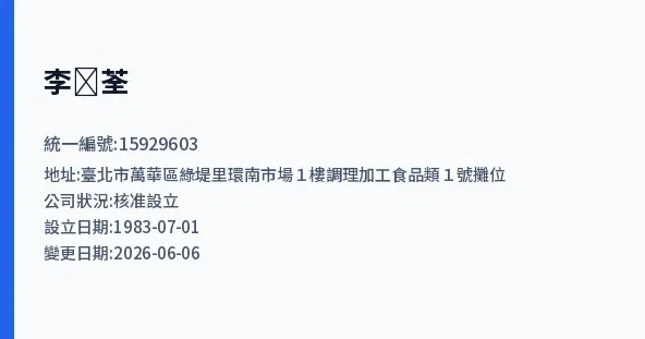 李湰荃的照片-統編 15929603(臺北市) 公司登記資料與營業項目詳細圖表