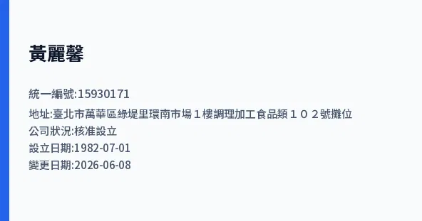 黃麗馨的照片-統編 15930171(臺北市) 公司登記資料與營業項目詳細圖表