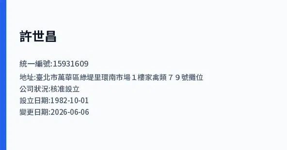 許世昌的照片-統編 15931609(臺北市) 公司登記資料與營業項目詳細圖表