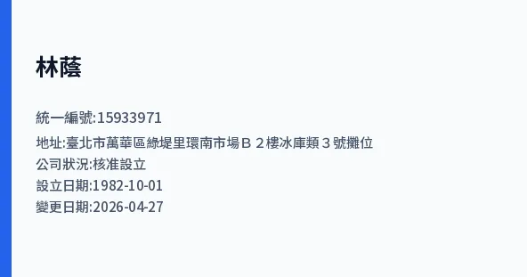 林蔭的照片-統編 15933971(臺北市) 公司登記資料與營業項目詳細圖表