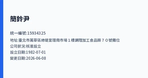 簡鈴尹的照片-統編 15934325(臺北市) 公司登記資料與營業項目詳細圖表