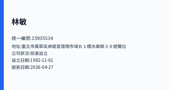 林敏的照片-統編 15935534(臺北市) 公司登記資料與營業項目詳細圖表