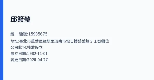 邱籃瑩的照片-統編 15935675(臺北市) 公司登記資料與營業項目詳細圖表