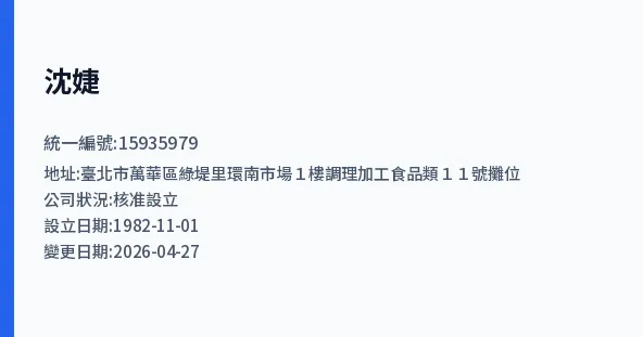 沈婕的照片-統編 15935979(臺北市) 公司登記資料與營業項目詳細圖表