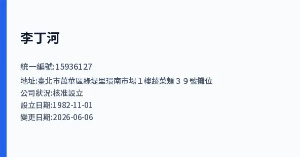 李丁河的照片-統編 15936127(臺北市) 公司登記資料與營業項目詳細圖表